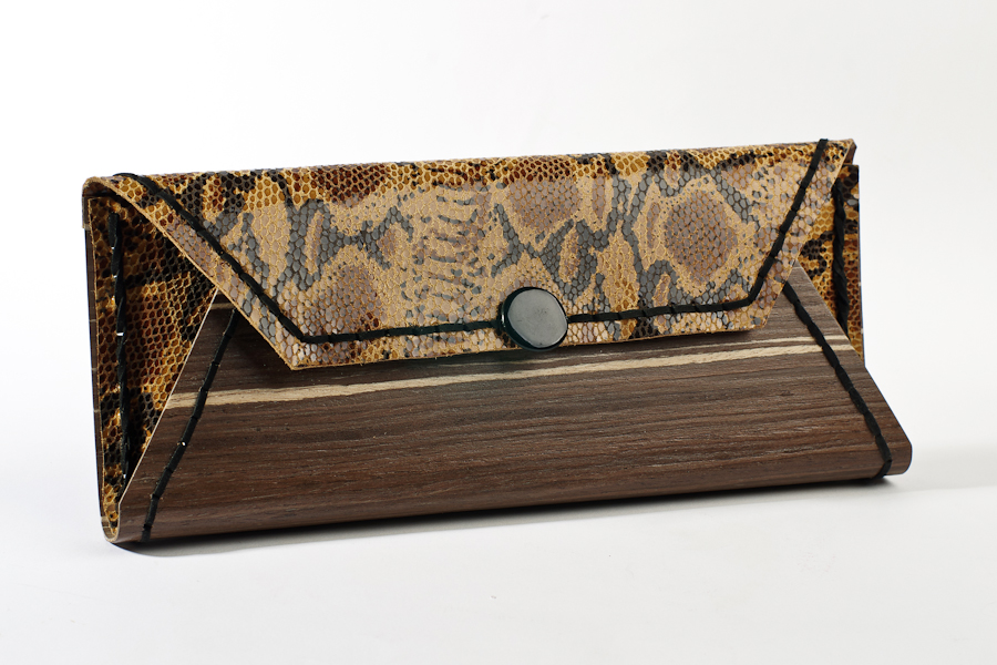 Wood Clutch Snake Pattern Leather on Luulla