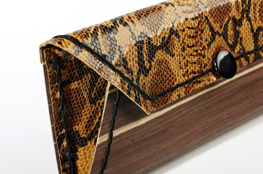 Wood Clutch Snake Pattern Leather on Luulla
